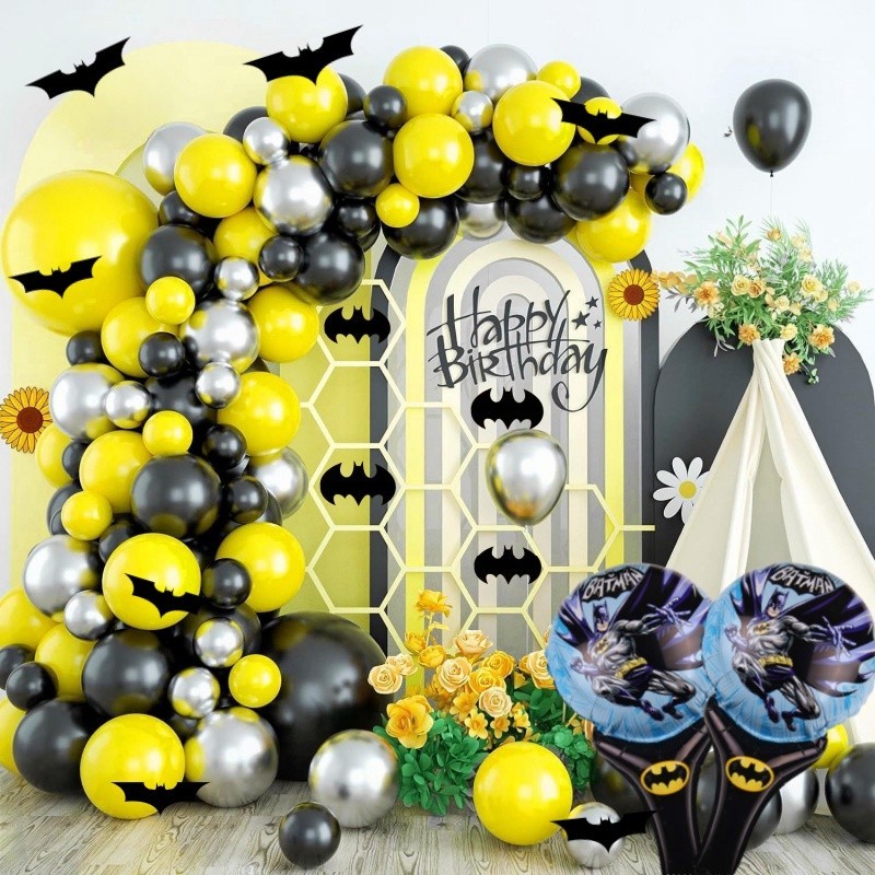 Batman Theme Balloons The Avengers Yellow Black Latex Balloon Arch Kit ...
