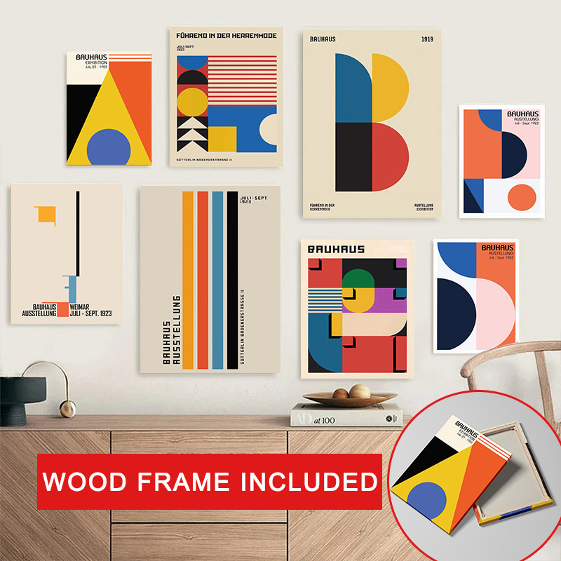 （With Frame）Abstract Bauhaus Art Exhibit Poster with Frame Nordic ...