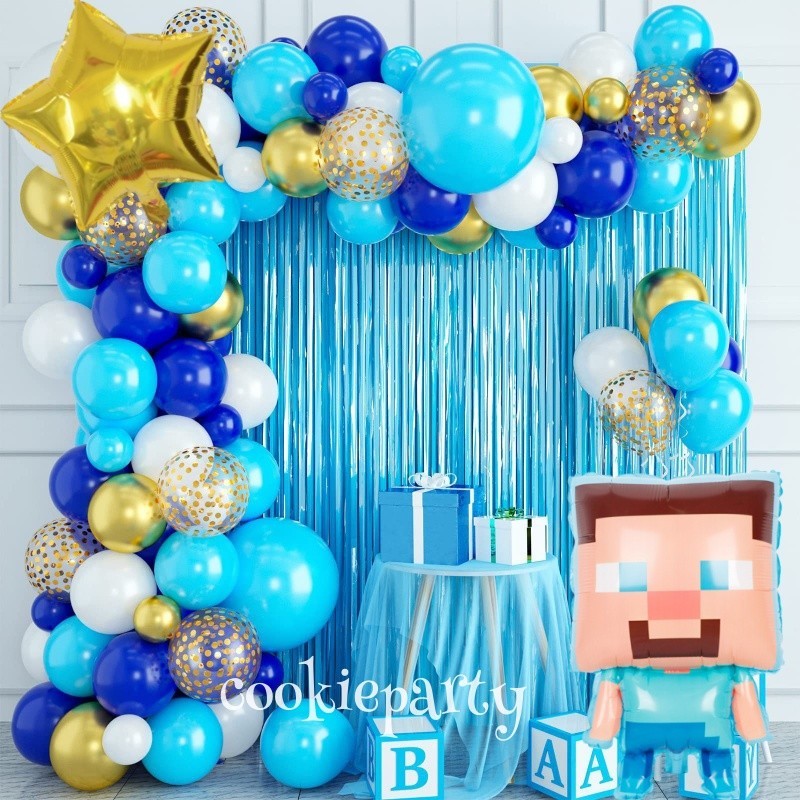 Minecraft Theme Golden Star Steve Foil Balloons Birthday Decoration Set ...