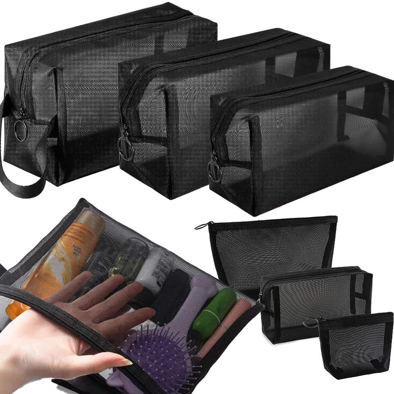 3Sizes Black Mesh Cosmetic Bags/Portable Travel Storage Pouch/Cosmetic ...