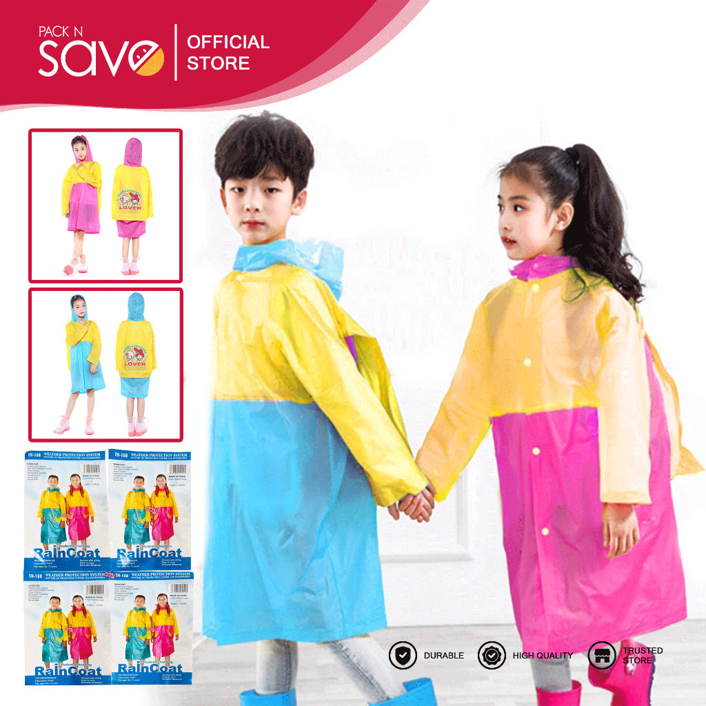 PNS Merchandise Two color waterproof kids long raincoat kapote with ...