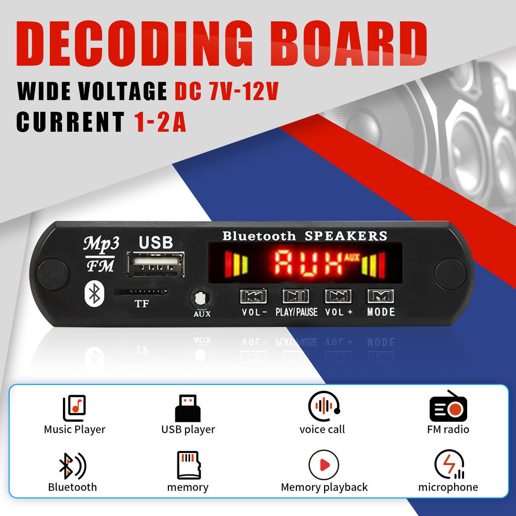 DC 12V Bluetooth 5.0 Car Kit Wireless MP3 Decoder Board Audio WMA Car ...