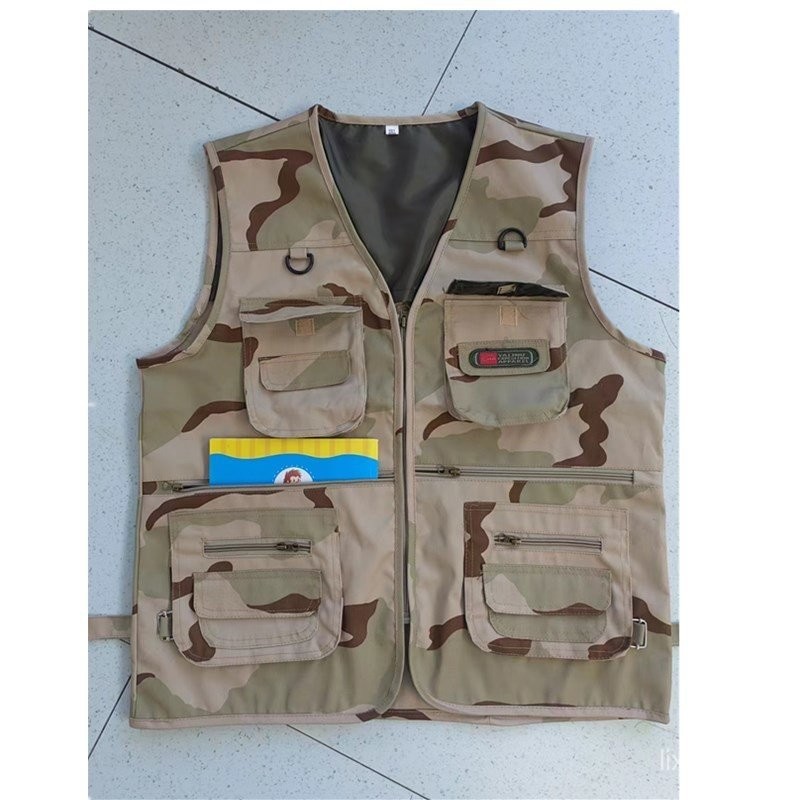 Camouflage Spring and Autumn Vest Photography Fishing Multi-Pocket ...