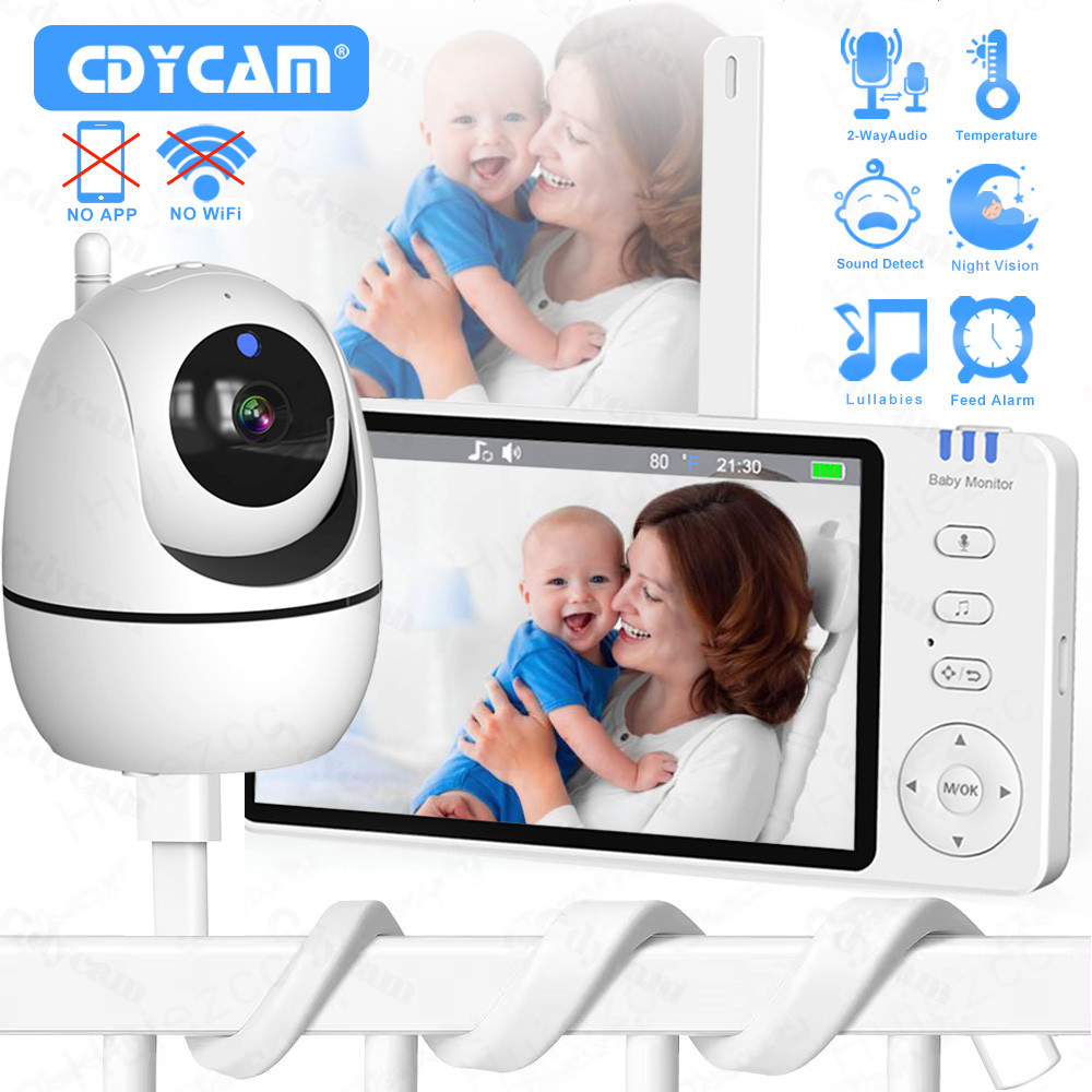 5 Inch LCD HD Baby Monitor With Pan Tilt Zoom Baby Camera Security Two ...