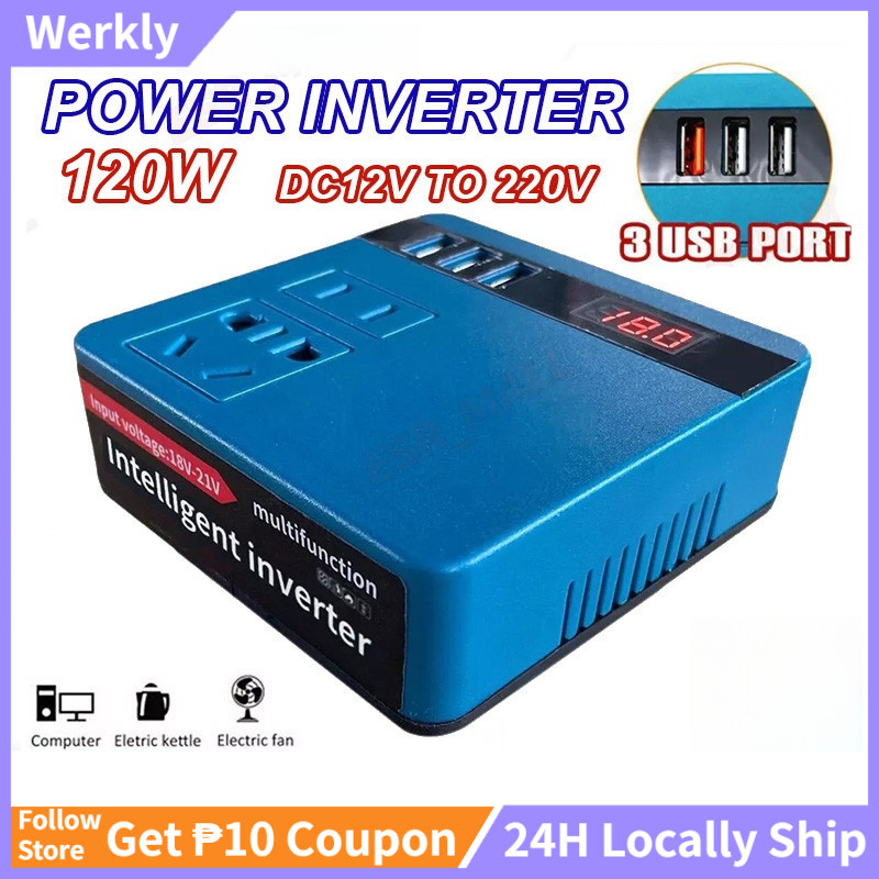 【COD】120W Portable Power Inverter W/3USB Port DC 18V To DC 220V for ...