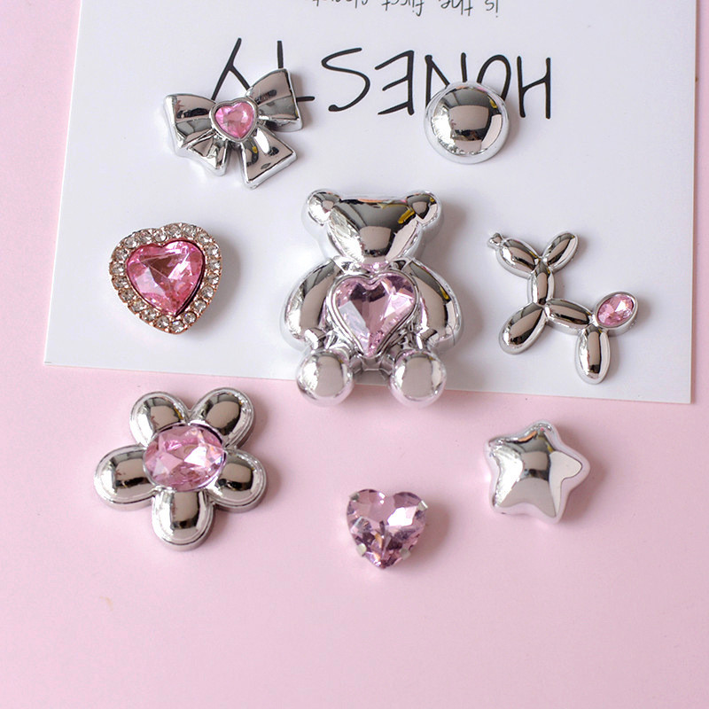 Electroplated Silver Bear Bubble Dog Flower Pink Love Diamond Heart ...