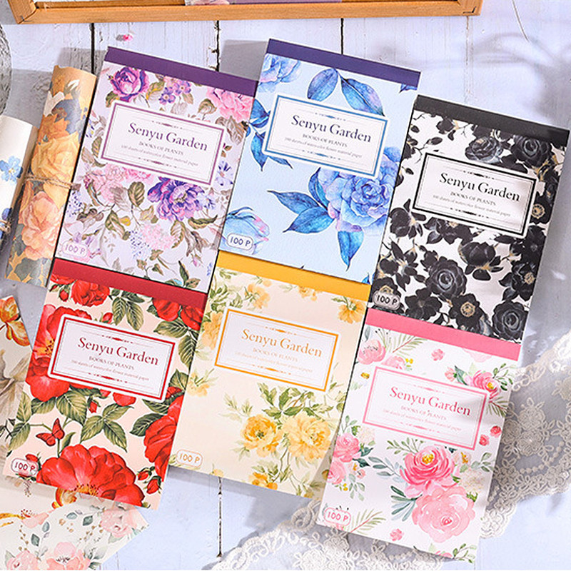 100 Sheets Lovely Plants Flowers Series Background Paper Book Student ...