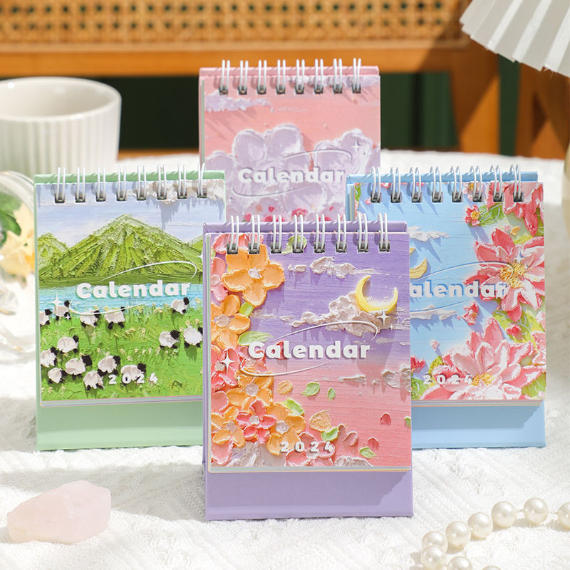 Calendar 2024 Cute Mini Desk calendar High-value Style Oil Painting ...