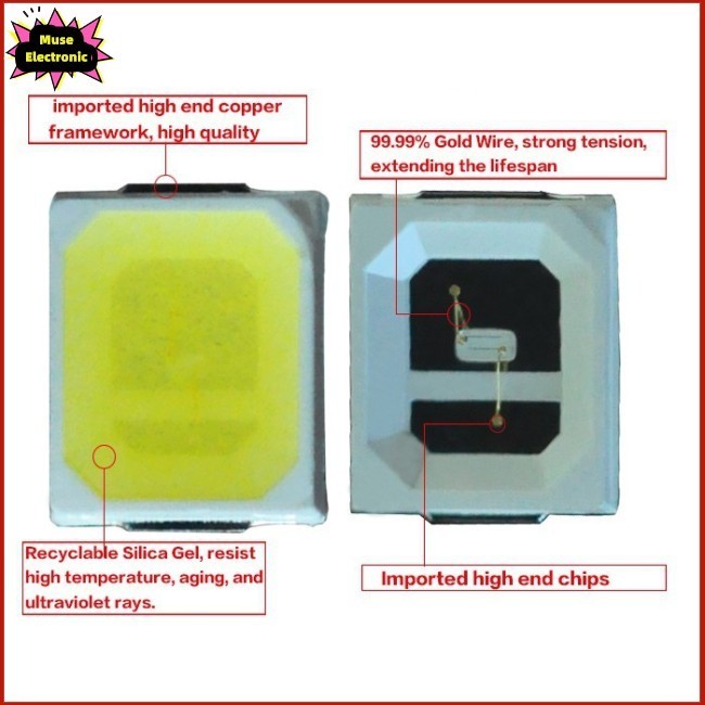 ready stock 100 Pcs SMD LED 2835 White Chip 1W 3V Ultra Bright PCB LED ...