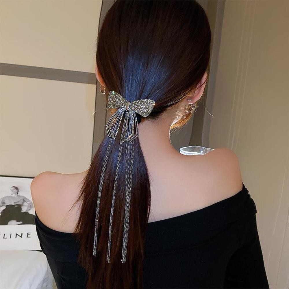 New 1PC Fashion Bow Tassel Hair Clips For Women Delicate Sparkly ...