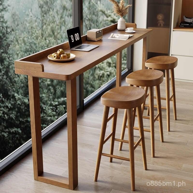 Solid Wood Bar Counter with Edge Guard Simple Modern Balcony Floor-to ...