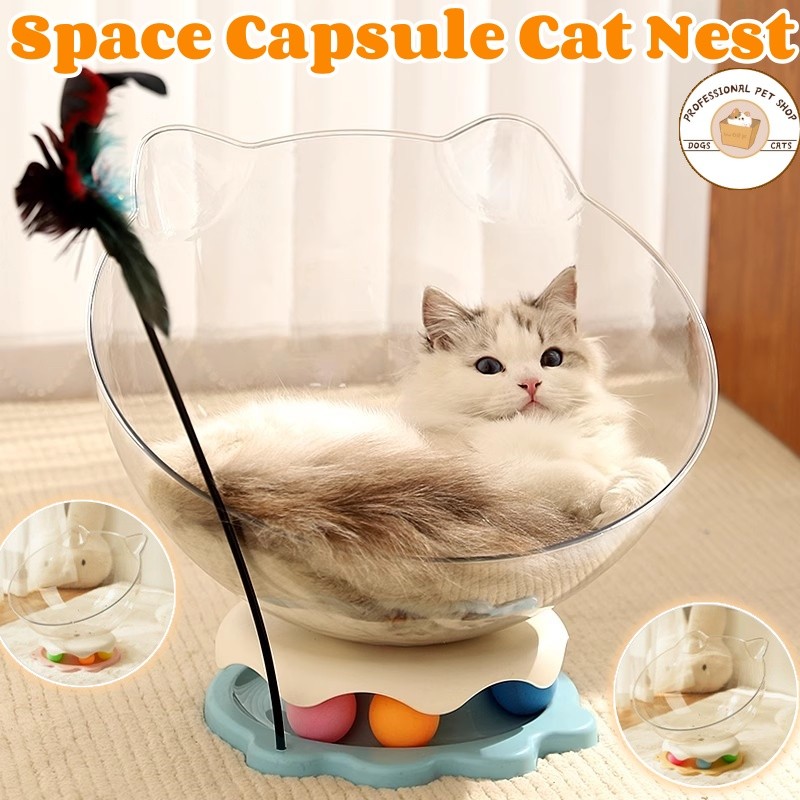 2-in-1 Space Capsule Cat Nest Full Transparency Acrylic Cat Bed Cat ...
