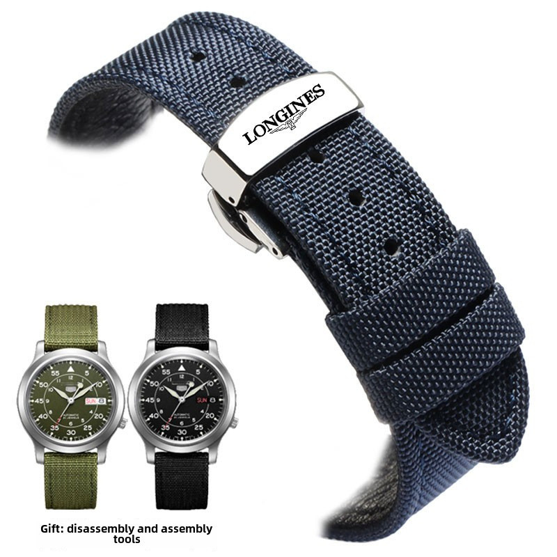 18/19/20/21/22/23/24mm Canvas & Leather Watch Band for Longines Master ...