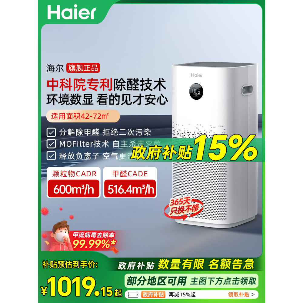 Haier Air Purifier for Home Use, Formaldehyde Removal, Negative Ion ...