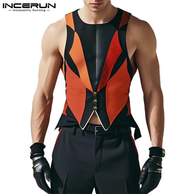 INCERUN Men's Printed Color Block Printed Tank Top | Shopee Philippines