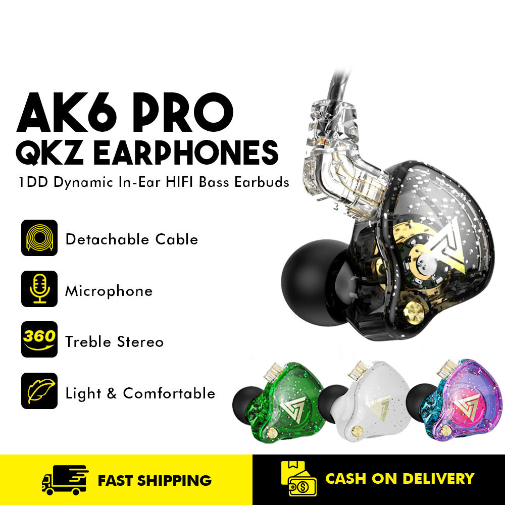 Qkz Ak6 Pro / AK6 1dd Dynamic Wire Earphones Hi-Fi Earbuds In-Ear ...
