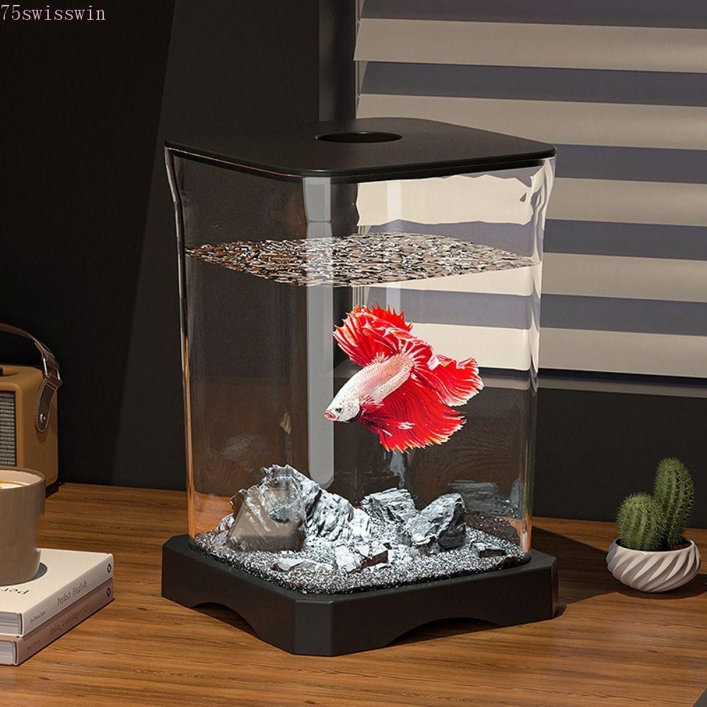 SWISSWIN Betta Fish Tank, Removable Acrylic Desktop Fish Bowl, Water ...