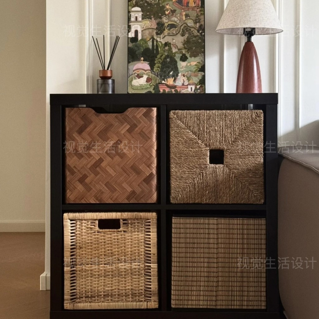Rattan-Style Handwoven IKEA Storage Basket Foldable Grid Cabinet Drawer ...