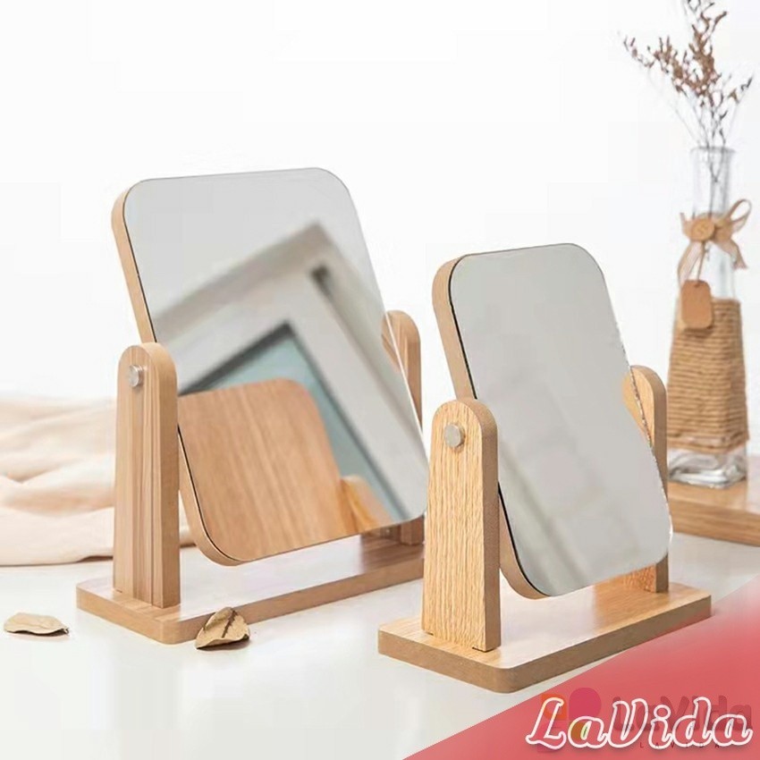 LVD HD Wooden Mirror 360 Degree Portable Adjustable Table Desk Mirror ...