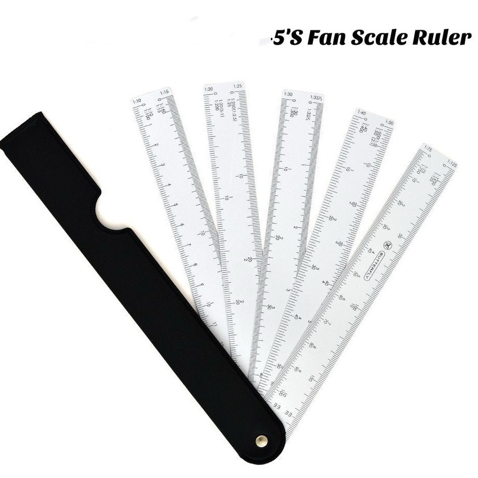 Foldable Fan Shape 5 Ruler For Graphic Design Multi Ratio Measure Scale ...