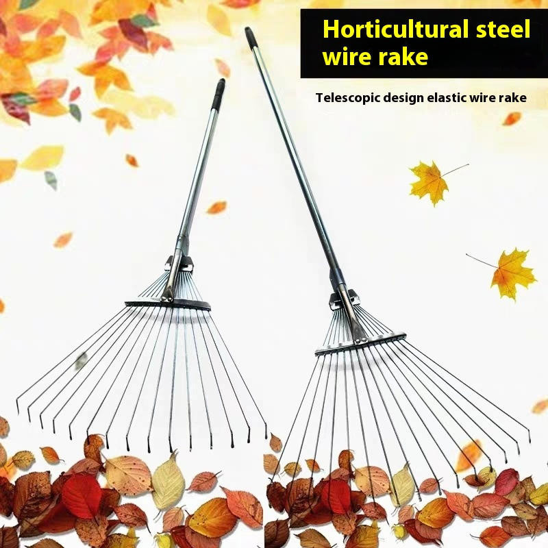 Garden Tools Stainless Steel Retractable Leaf Rake 15 Tooth Rake ...