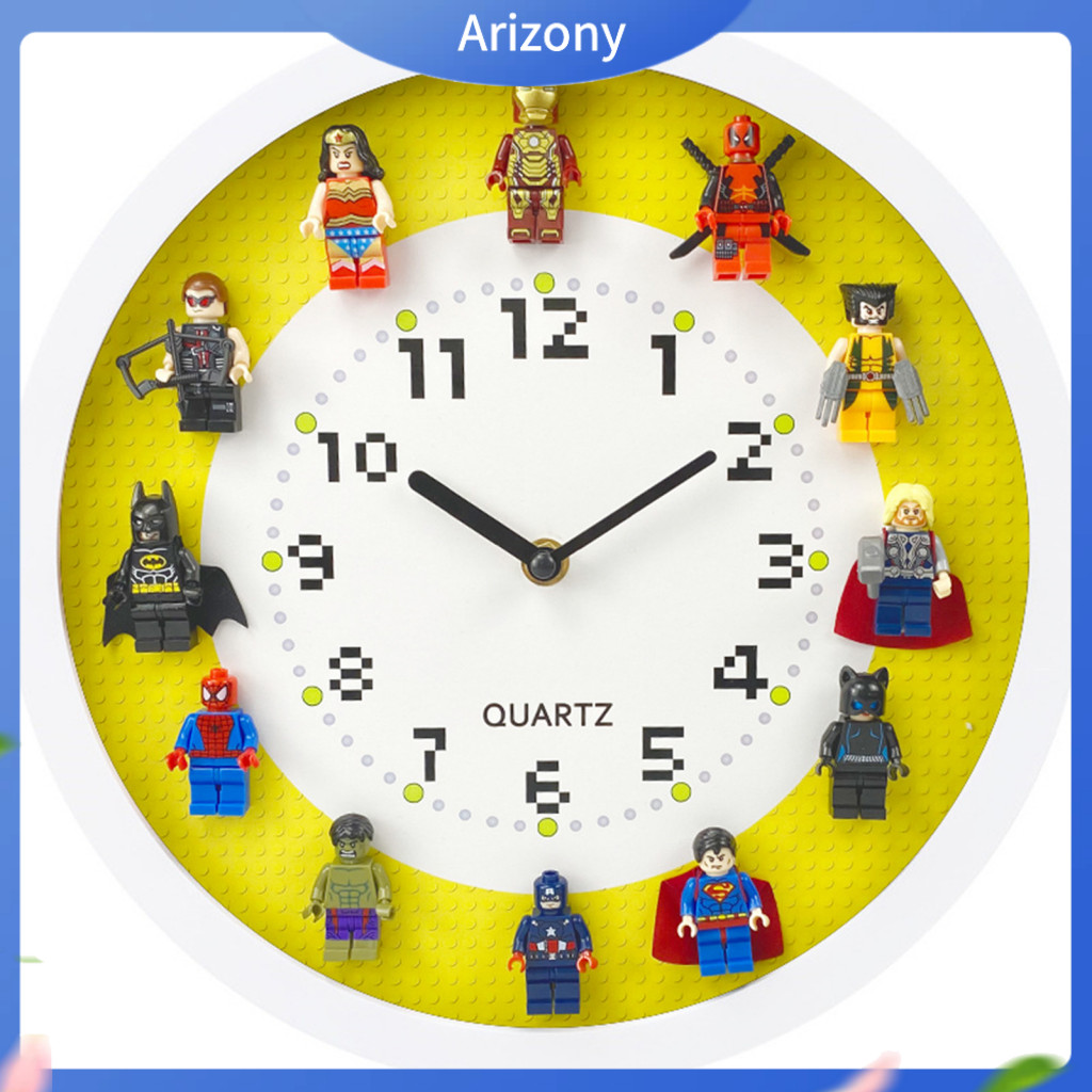 《penstok》 Wall Clock Building Blocks Superhero Battery-operated 3D DIY ...