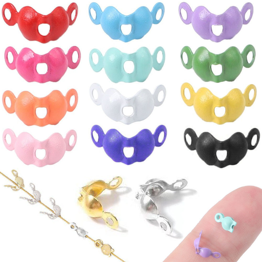 100 Pcs Colorful Metal Open Bead Tips 4x7mm Knot Covers Fold-Over Bead ...