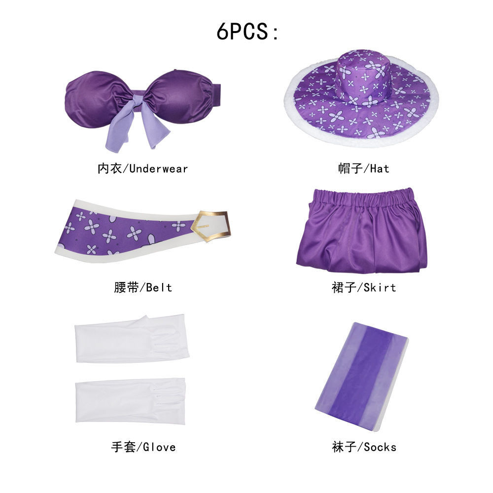Nico Robin Summer Beach Outfit with Purple Bra, Skirt and Hat, One ...