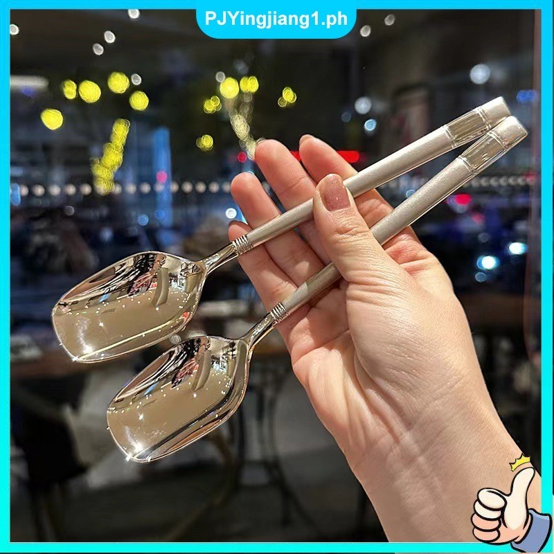 Flatware Soup Spoon INS Style Cutlery Dining Spoon Western Spoon Square ...