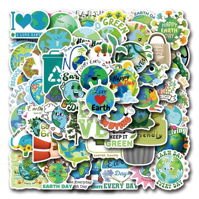 Z&M 55Pcs/Set Earth Day Stickers Waterproof Stickers Decal for Toys ...
