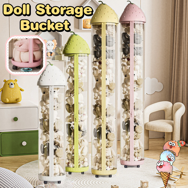 Doll Storage Bucket Kids Plush Toys Storage Box Zipper Type Transparent ...