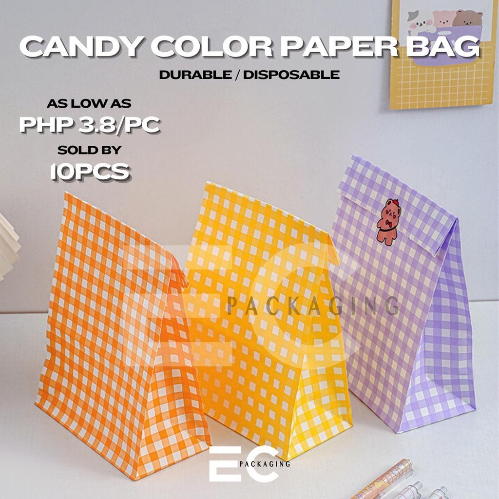 EC 10Pcs Ins Candy Color Theme Paper Bag Takeout Bag For Food/Drinks ...