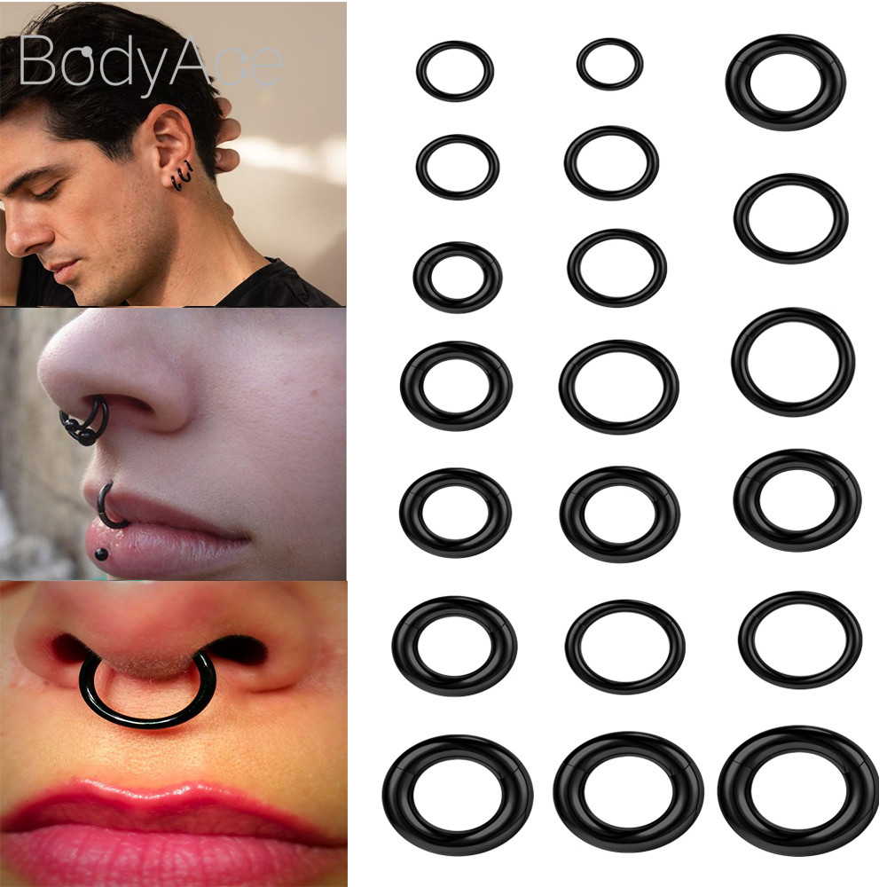 Bodyace 1 PC Stainless Steel Ear Piercing Black Nose Ring Round Labret ...