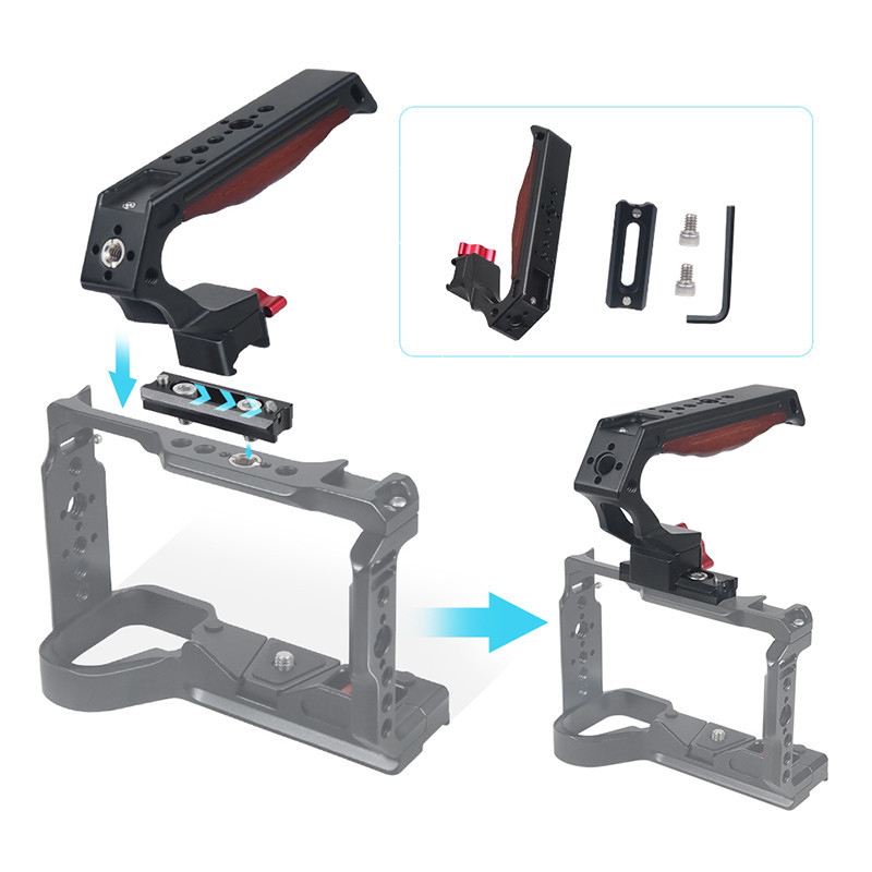 Top Handle Wooden Hand Grip with Cold Shoe Mount NATO Tube Clamp for ...