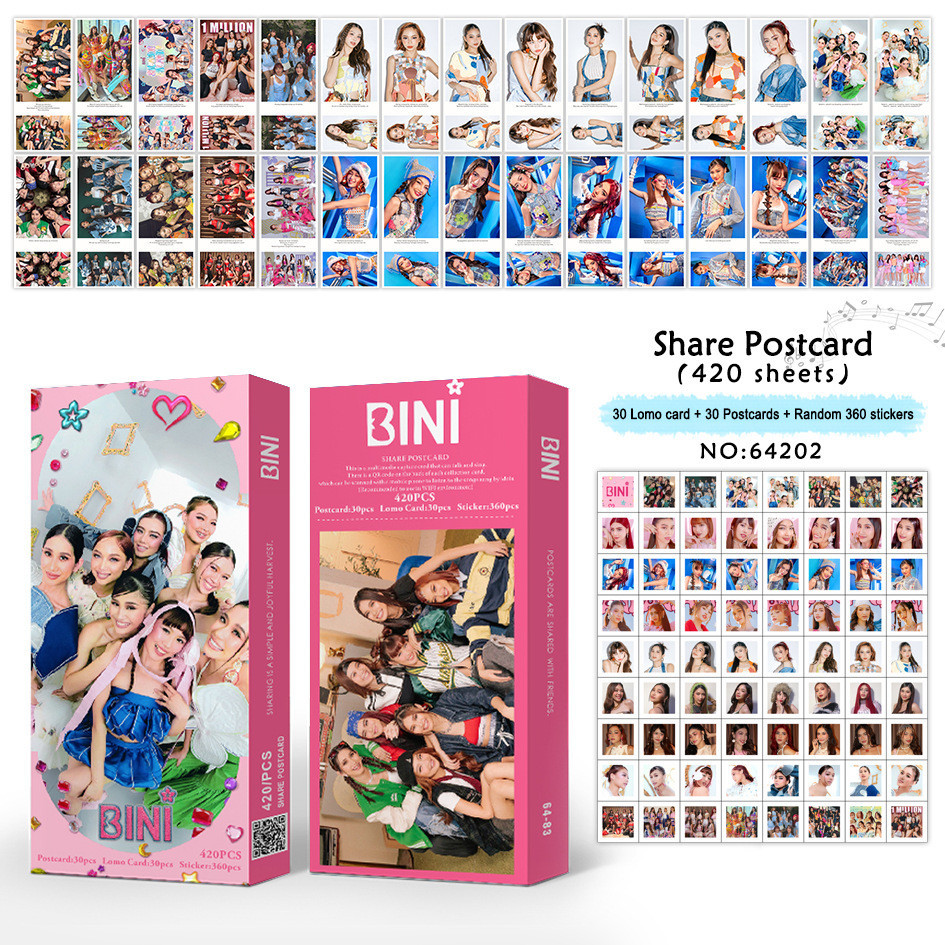 BINI Photocards 420 PCS/Box 30 Postcards +30 LOMO Card + Random 360 ...