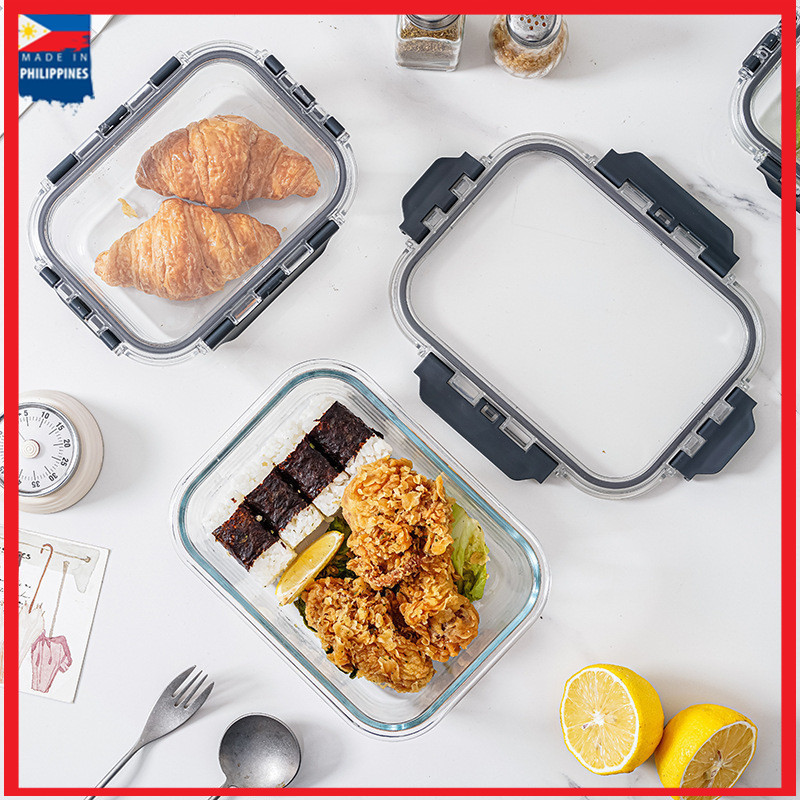 Borosilicate Glass Lunch Box Keep Airtight Leakproof Crisper Microwaveable Oven Safe Lunch Bento ...