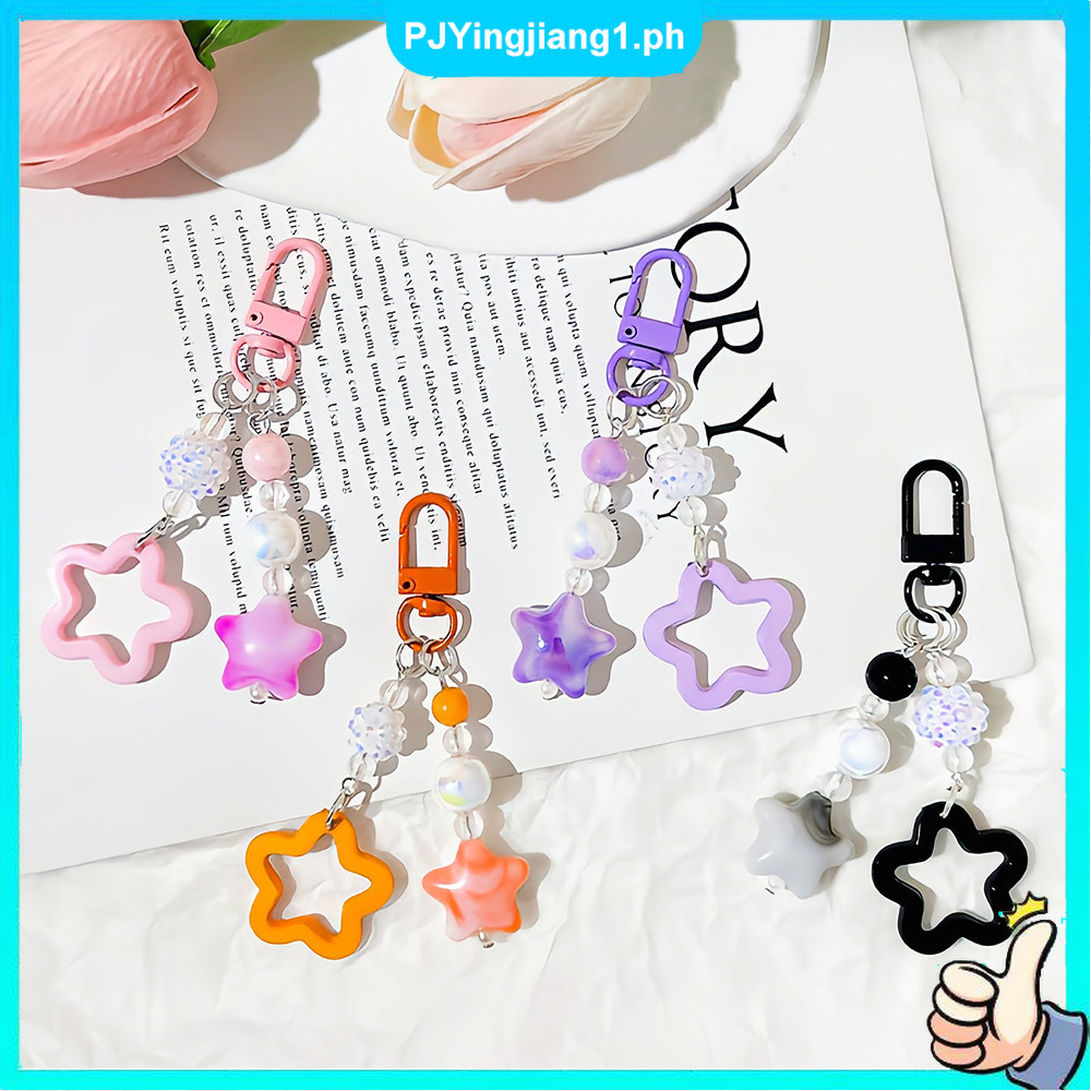 Five-Pointed Star Keychains Fashion Imitation Pearl Keyring Earphone ...