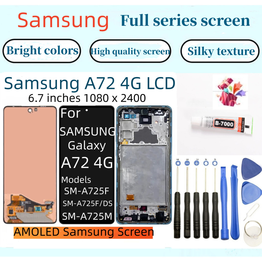 Support Fingerprint Samsung Galaxy A72 LCD Frame A72 Screen Assembly SM-A725F Touch Display ...