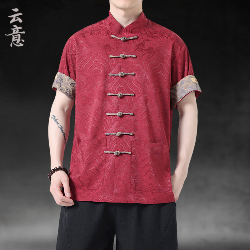 Men's Chinese Shirt Silk Chinese Traditional Tang Suit Short Sleeve ...