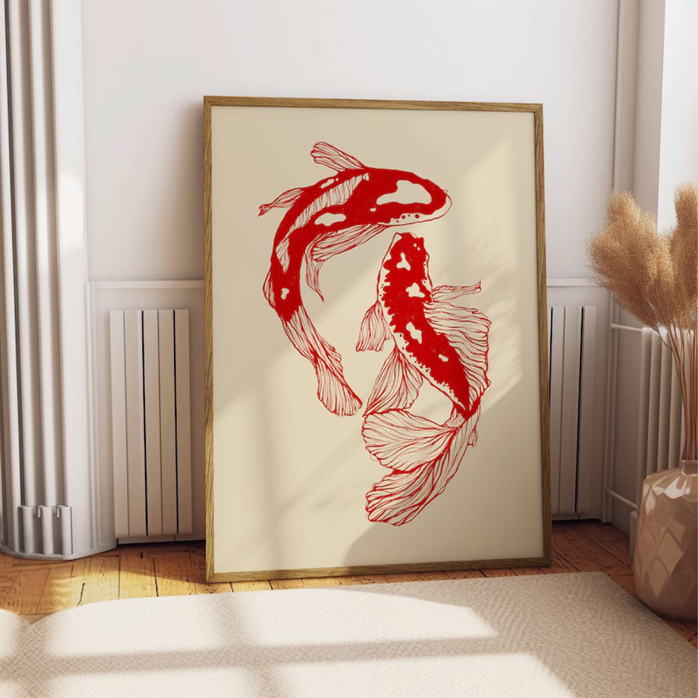 Vintage Red Koi Fish Posters Canvas Painting Retro Fish Aesthetic Wall ...