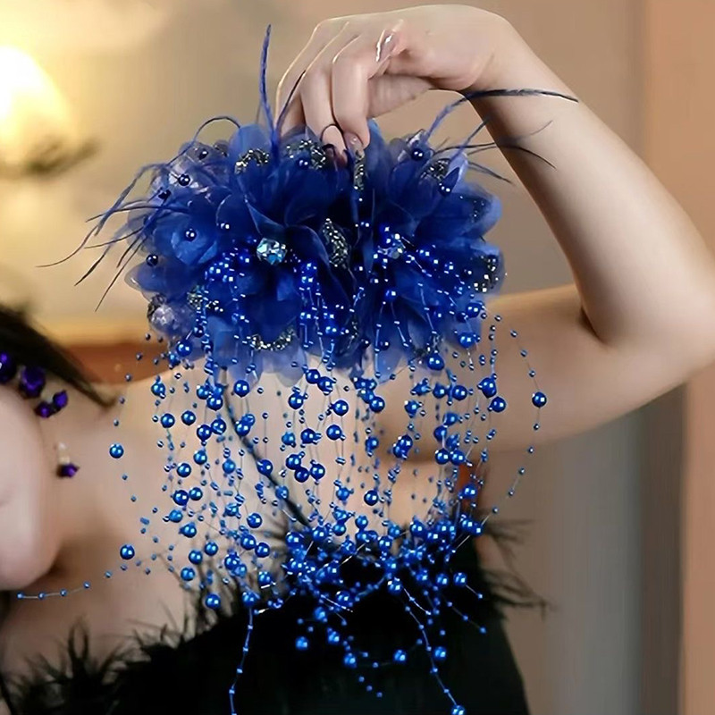 UKE Women Luxury Mesh Flower Pearls sels Hair Clips Female Fluffy Shark ...