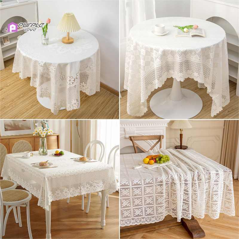 Chic Lace Table Cloth White Flower Dining Table Cover Fashoin Simple ...