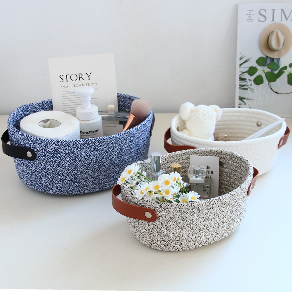 Nordic Style Handmade Cotton Rope Storage Box, Woven Basket with ...