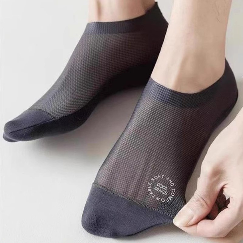 Men Socks Thin Mesh Breathable Invisible Cotton Bottom Sweat-Absorbent ...