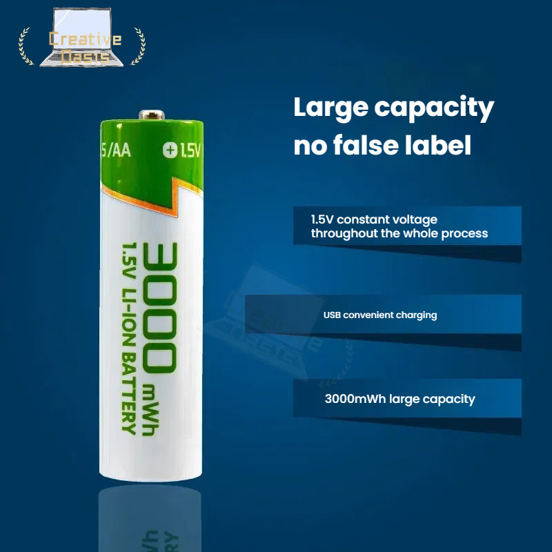 Lithium-Ion Battery Double A Triple A USB 1.5V 3000 mwh Li-Ion Type C ...