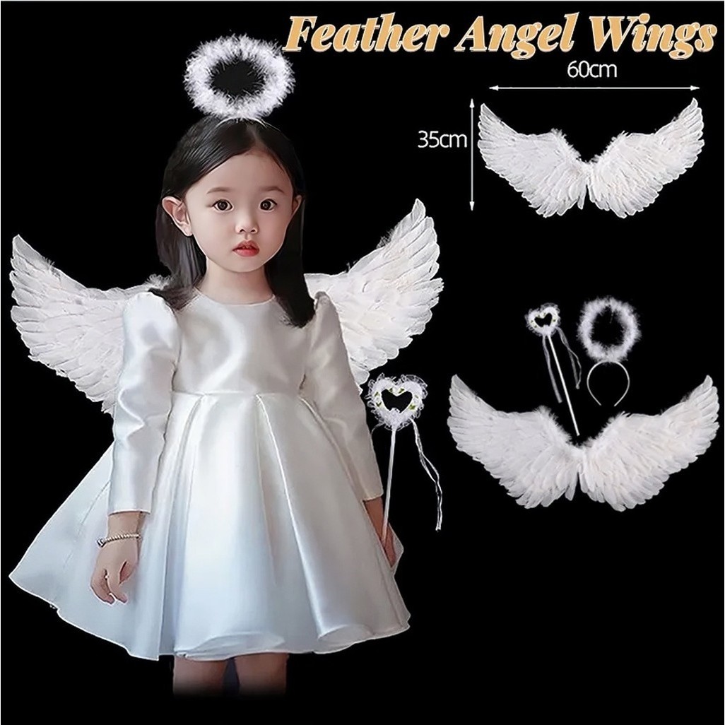 Kid Angel Wings Feather Set Stage Party Clothes Fancy White Costume ...