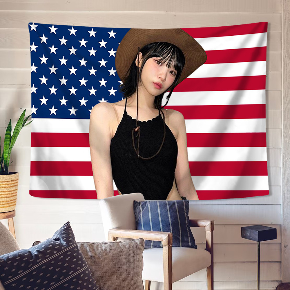 LE SSERAFIM Cowboy Chaewon American Flag Wall Tapestry with Clips ...