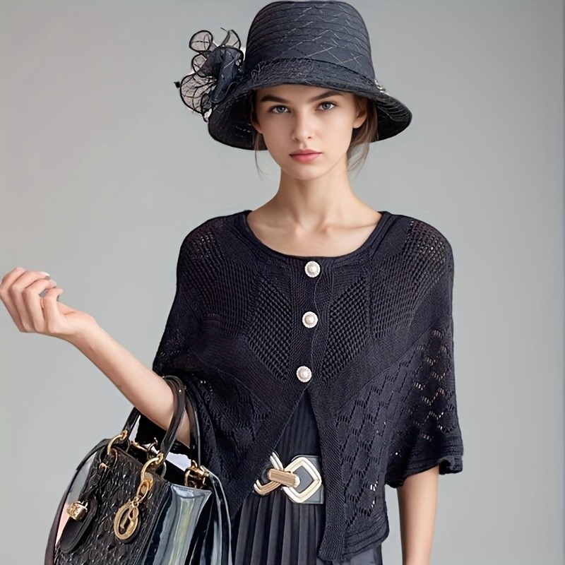 Women'S Elegant Knitted Shawl With Button Spring/Summer Fashion Lazy ...