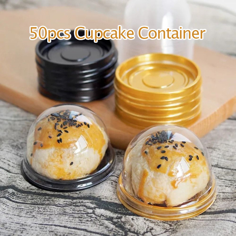 50pcs Cupcake Container Clear Plastic Desserts Cake Packing Boxes Mini ...
