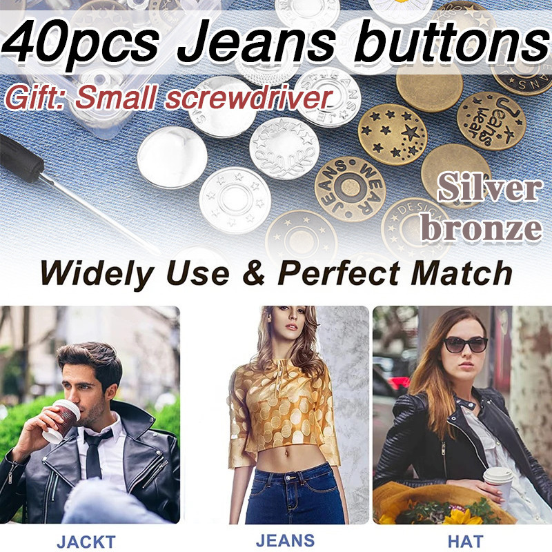40 Sets Jeans Button Tack Buttons Metal Replacement Craft Working Kit ...